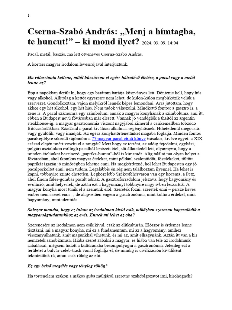 Cserna Szabó Interjú | PDF