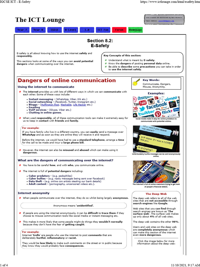 ICT Lounge - Section 8.2 - E-Safety | PDF | Internet | World Wide Web