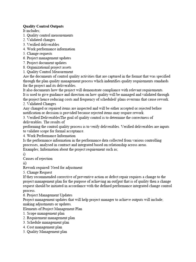 Quality Control Output Management | PDF | Project Management | Risk