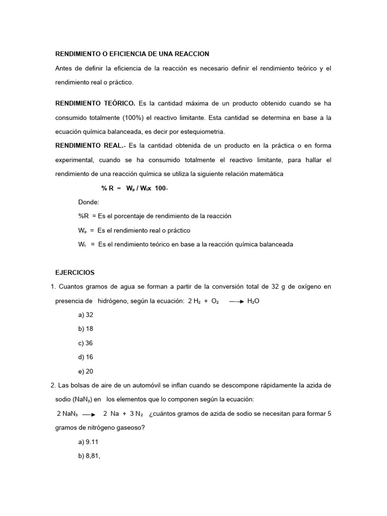 Ejercicios de Estequiometria | PDF | Reacciones químicas | Amoníaco