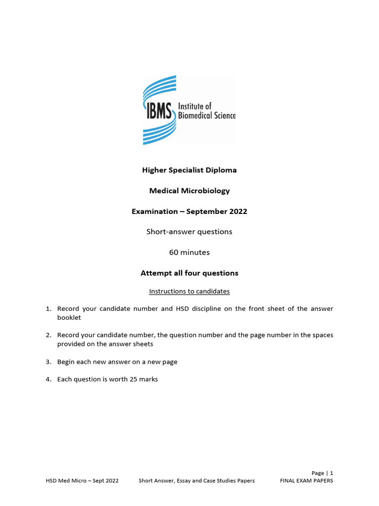 Medical Microbiology Exam Papers 2022 | PDF | Infection | Physical ...