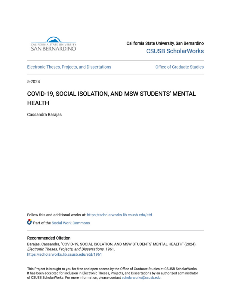 Covid-19 Social Isolation and MSW Students - Mental Health | PDF ...