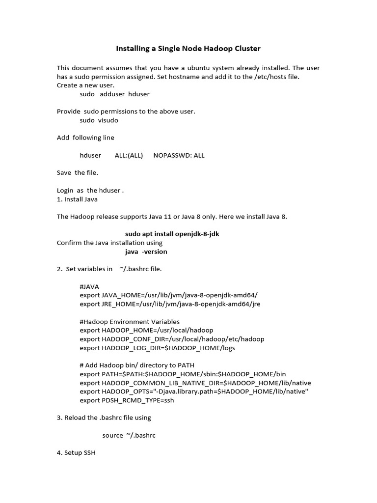 Setting Up a Single Node Hadoop Cluster | PDF | Apache Hadoop | Sudo