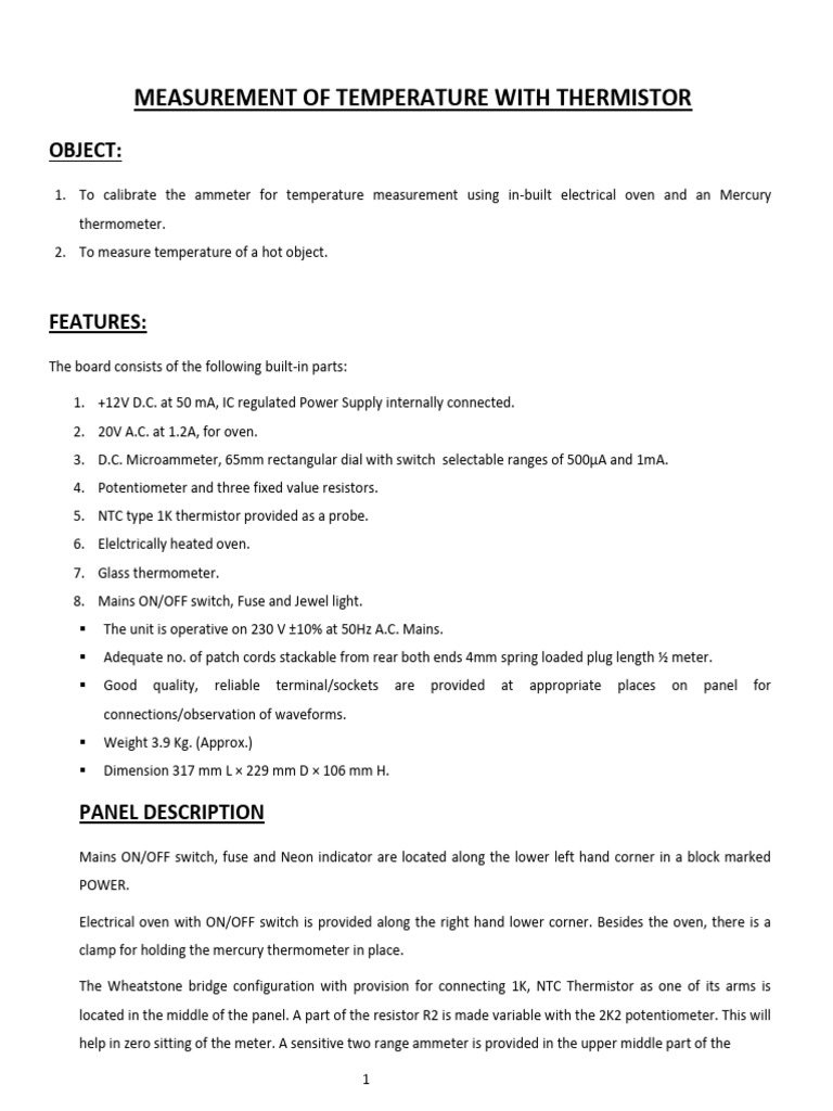 Measurement of Temp. With Thermistor | PDF | Electrical Resistance And Conductance | Physical ...