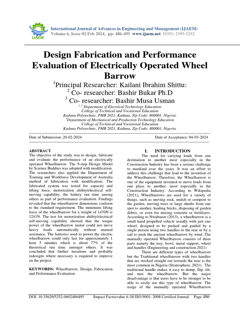 Design Fabrication and Performance Evaluation of Electrically Operated ...