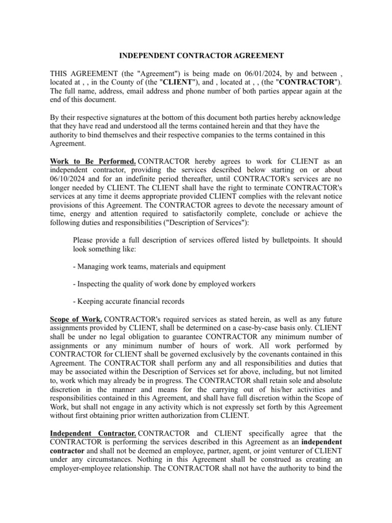 Independent Contractor Service Agreement v2 | PDF | Arbitration | Mediation