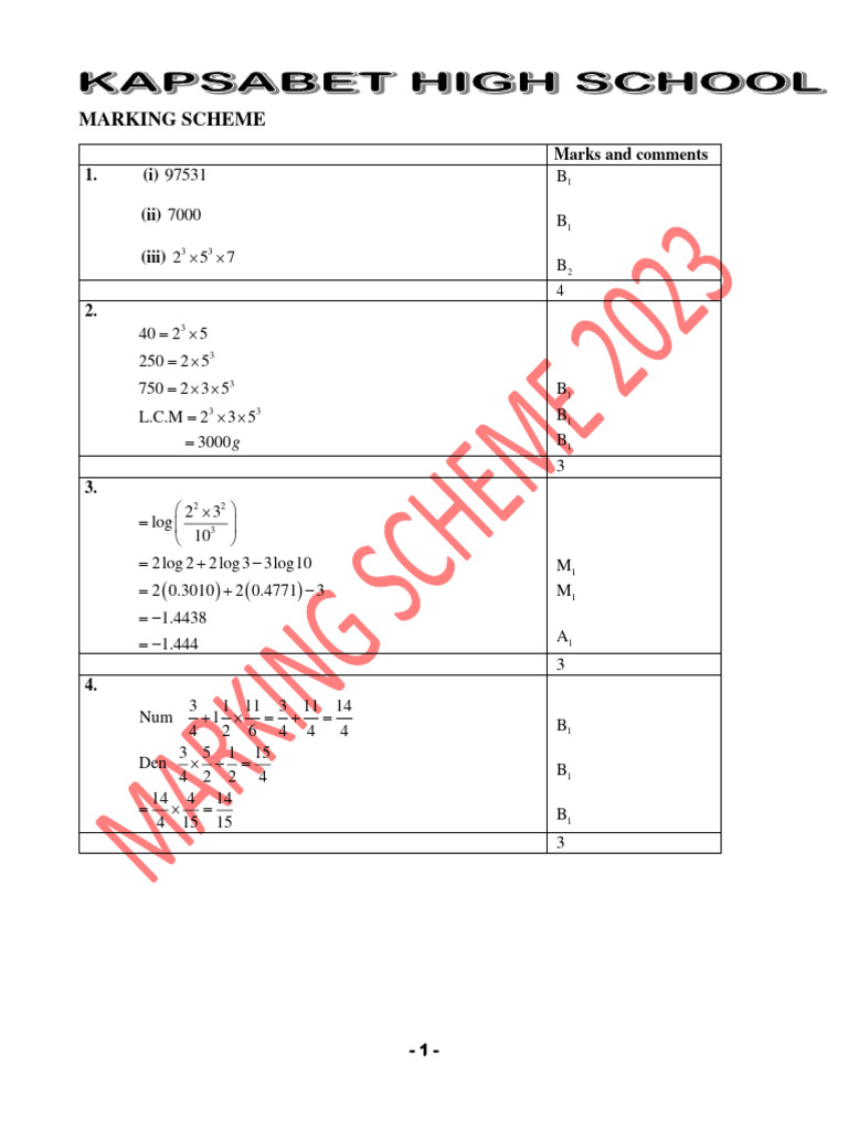 Mathematics PP1 Marking Scheme | PDF