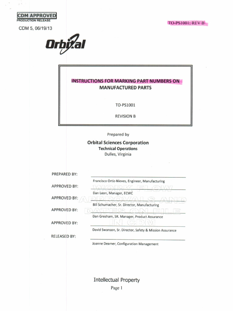 Orbital TO-PS1001 REVB Instruction for Marking Part Numbers on ...
