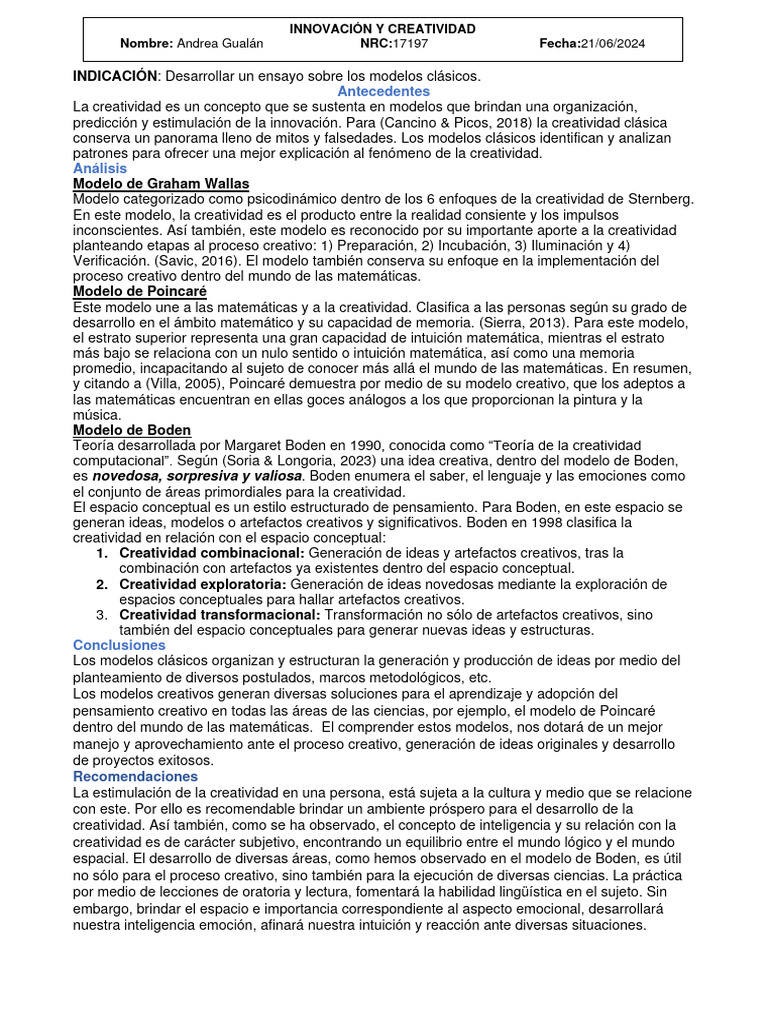 MODELOS CREATIVIDAD | PDF | Creatividad | Pensamiento