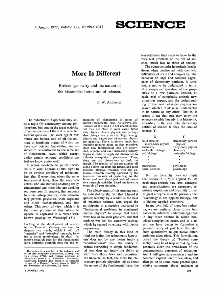 More Is Different (P W Anderson) 1972 | PDF