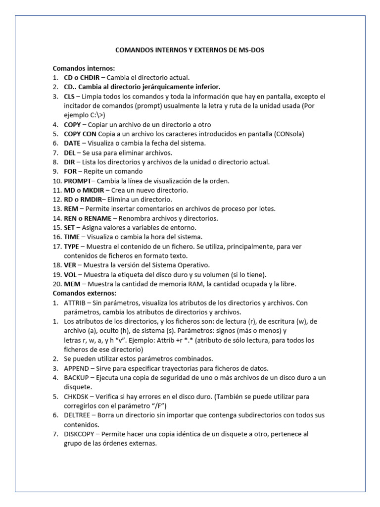 Comandos Internos y Externos de MS Dos | PDF | Archivo de computadora | Ciencias de la Computación