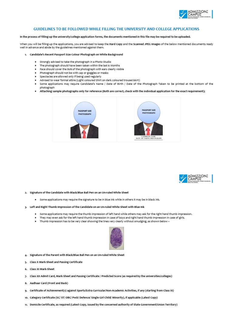 Guidelines - Filling-Up The University & College Applications | PDF | Photograph | Image Scanner