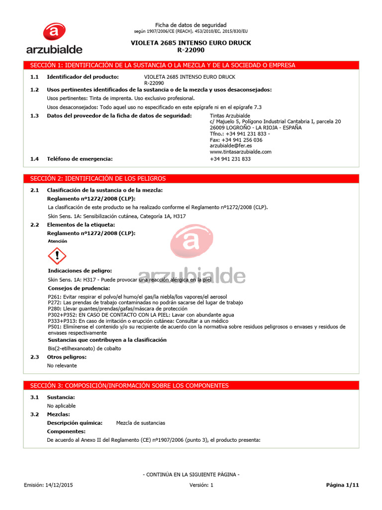 Ficha de Seguridad de Una Tinta PANTONE | PDF | Toxicidad | Toxicología