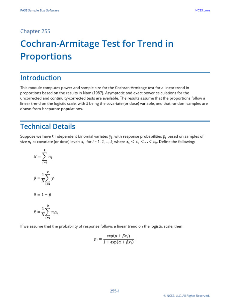 Cochran-Armitage Test For Trend in Proportions | PDF | Sample Size ...