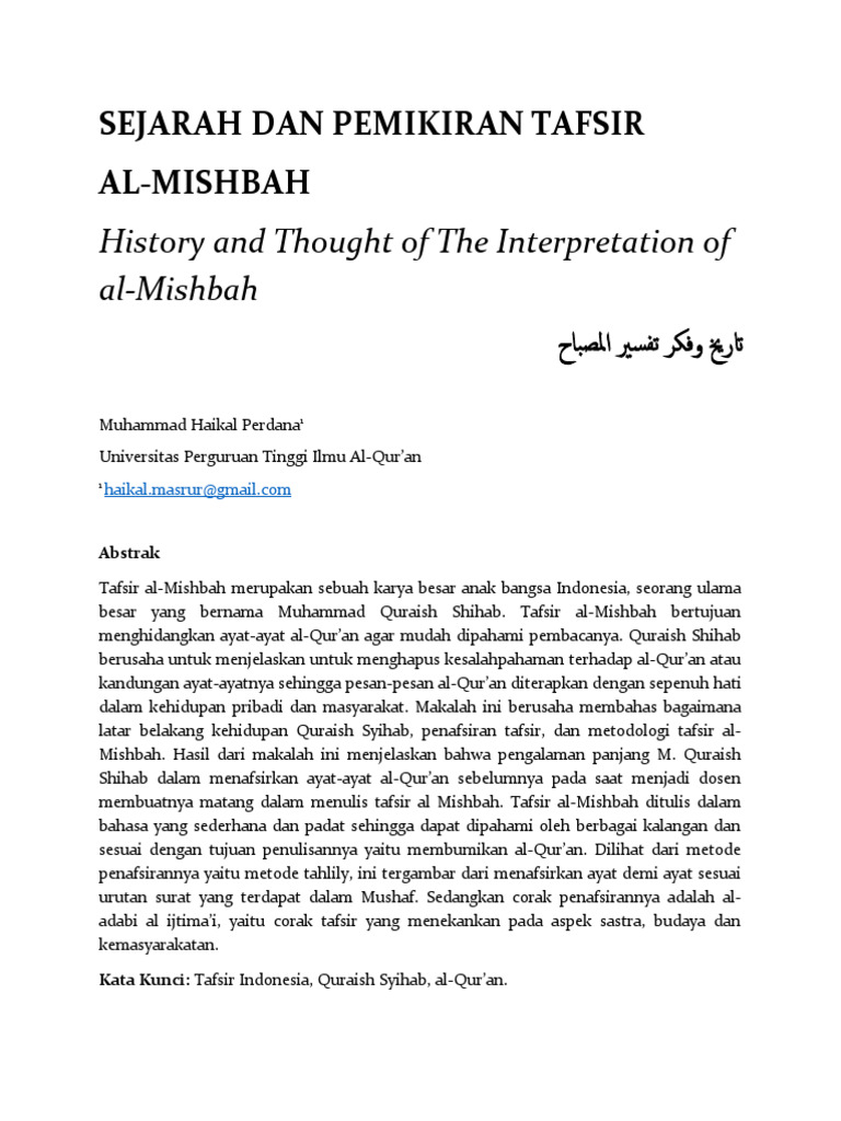 Sejarah Dan Pemikiran Tafsir Al-Mishbah | PDF | Agama & Spiritualitas
