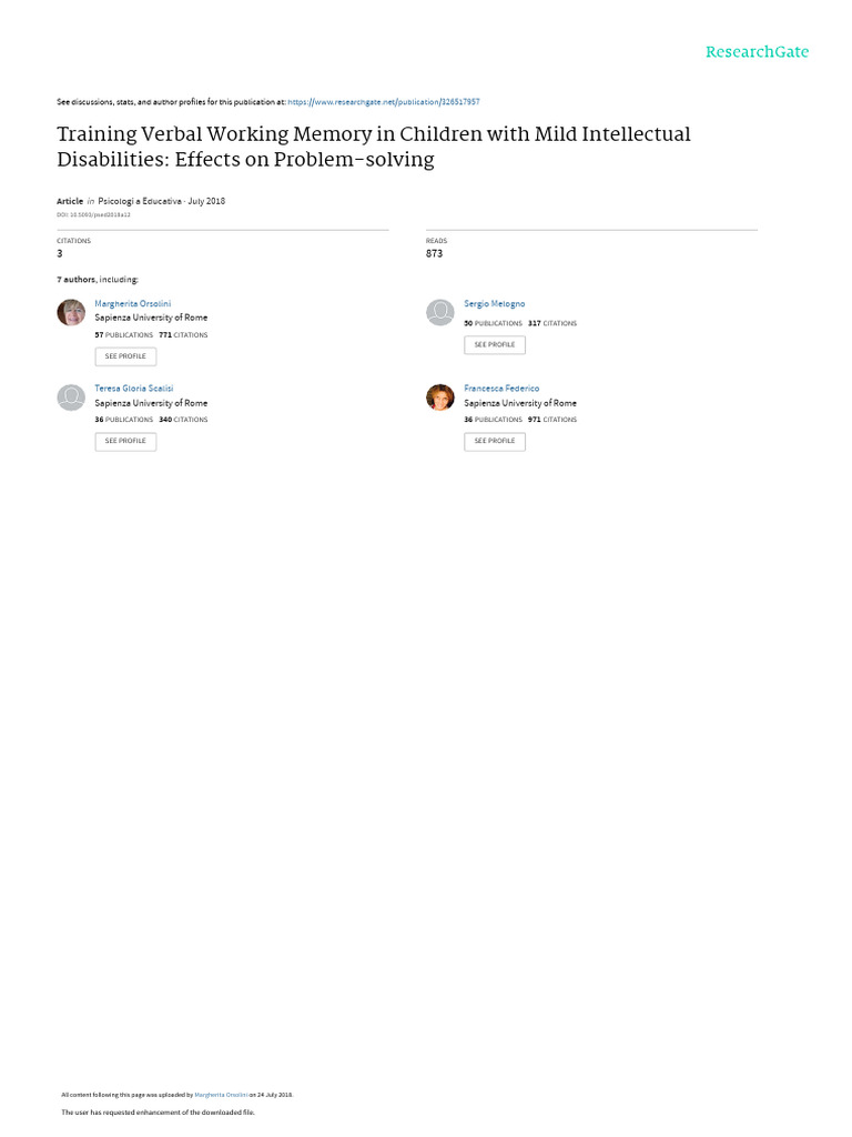 Training Verbal Working Memory in Children With Mild Intellectual Disabilities Effects On ...