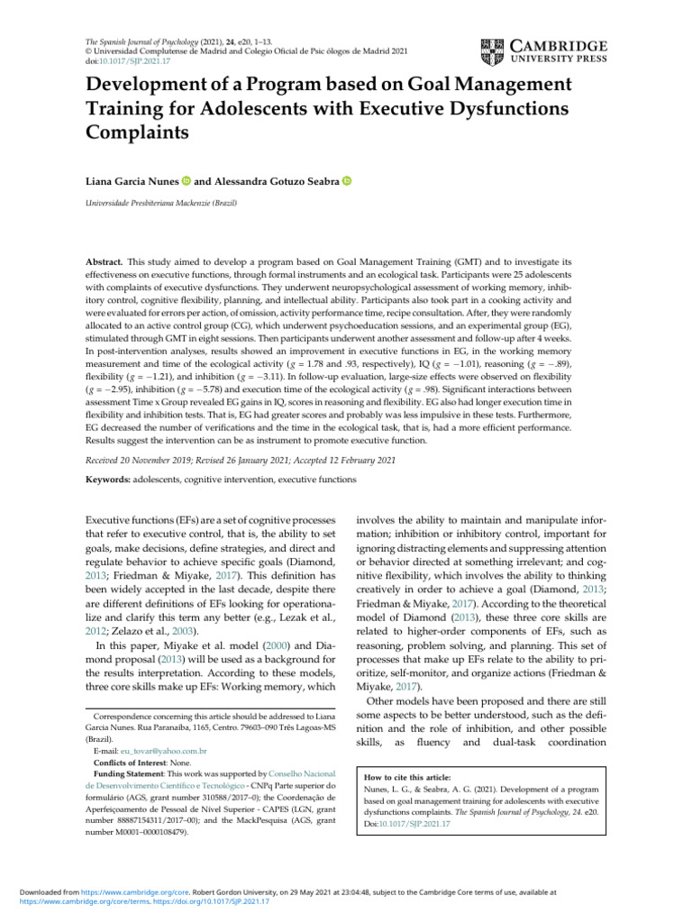 Development of A Program Based On Goal Management Training For ...