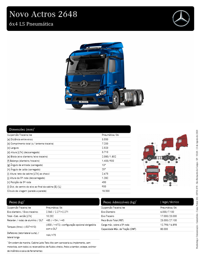 Especificações do Novo Actros 2648 6x4 | PDF | Eixo | Mercedes Benz