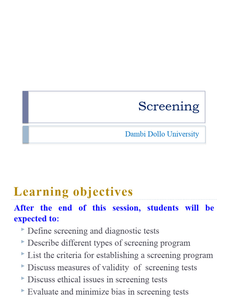 Screening Tests and Programs Guide | PDF | Sensitivity And Specificity ...