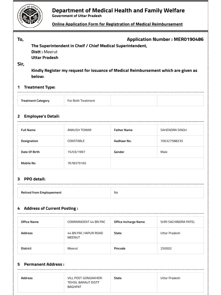 Medical Reimbursement Application Form | PDF | Medicine | Hospital
