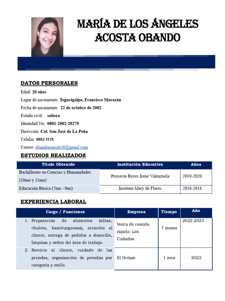 María de Los Ángeles Acosta CV 2023 | PDF