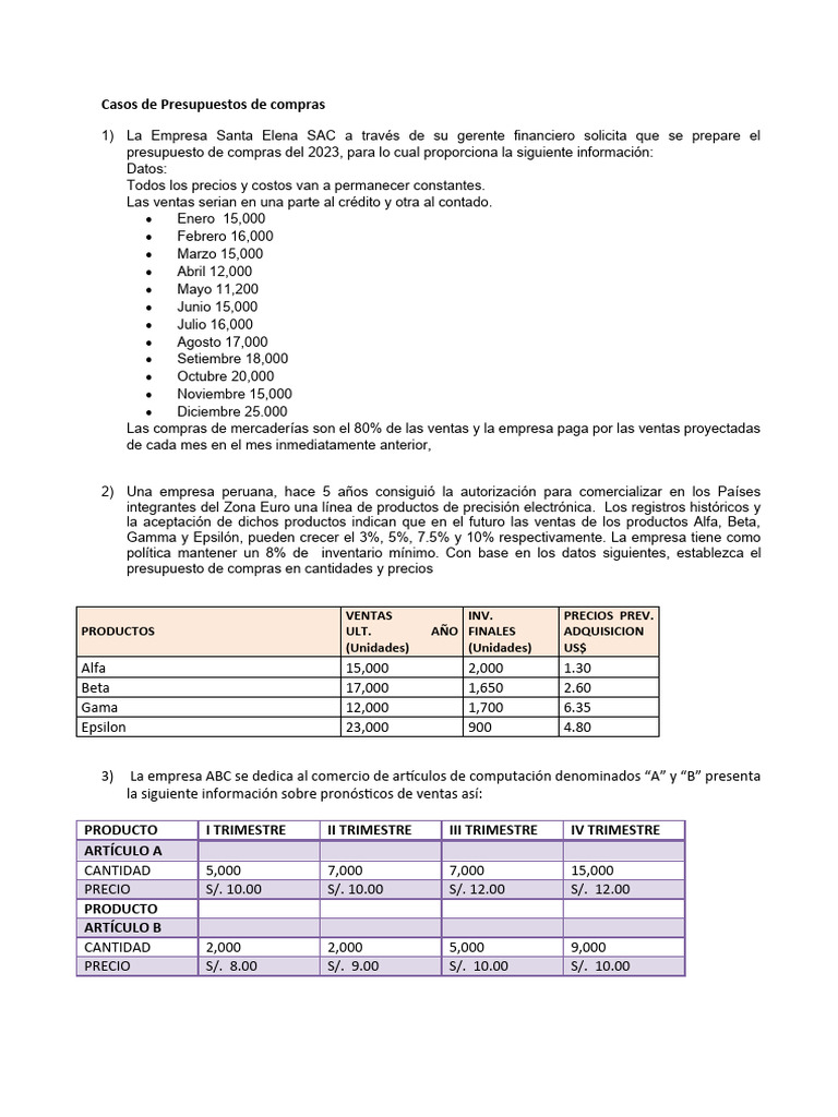 Casos de presupuesto de Compras | PDF | Presupuesto | Economias