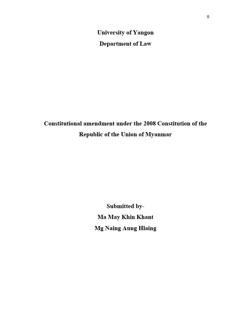 Constitutional Amendment Under The 2008 Constitution of The Republic of ...