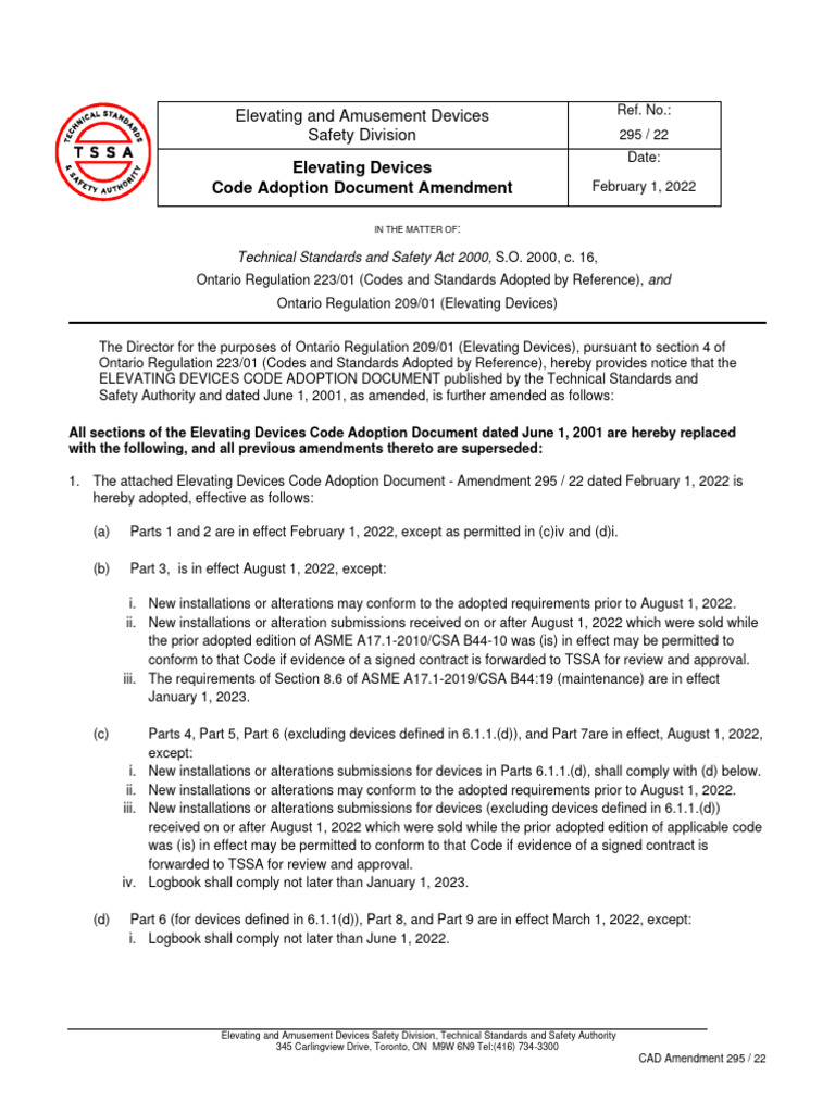CAD Amendment 295/22: Elevating Devices Safety | PDF | Elevator
