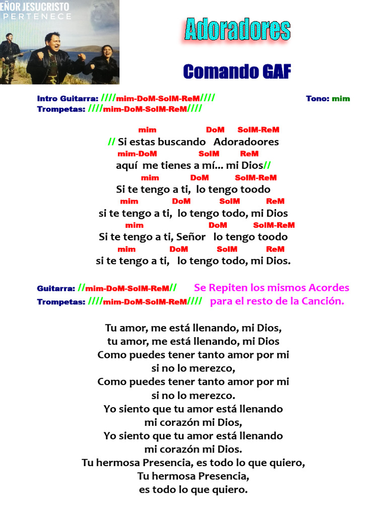 Adoradores - Comando GAF Letra Con ACORDES | PDF | Poesía