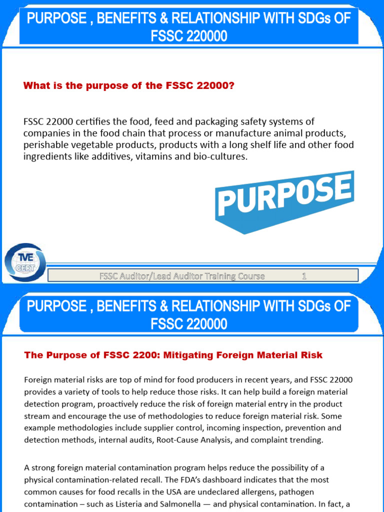 FSSC 22000: Purpose, Benefits & SDGs | PDF | Risk | Sustainability