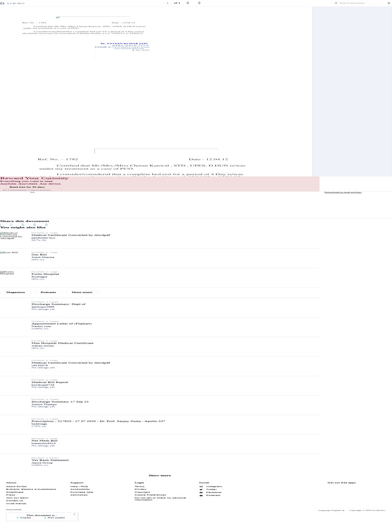 Medical Certificate - PDF | PDF | Scribd