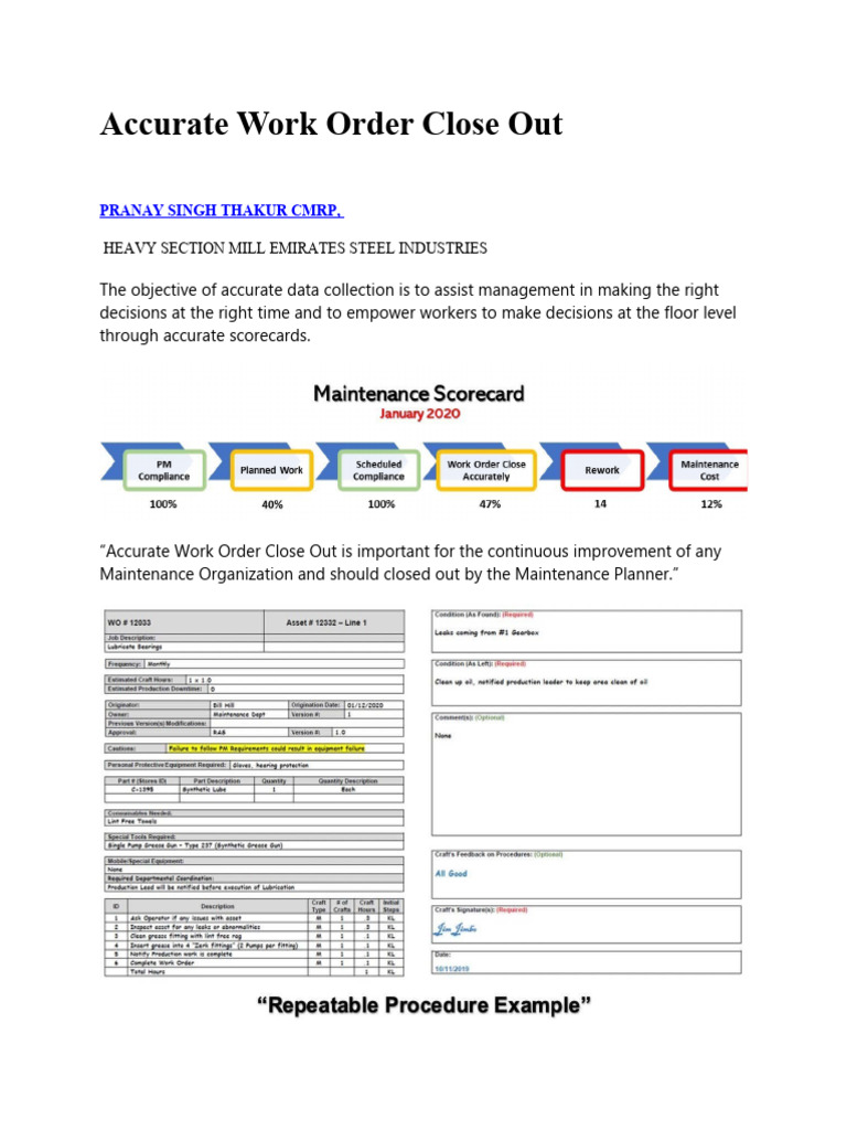 Accurate Work Order Close Out | PDF | Business | Systems Engineering