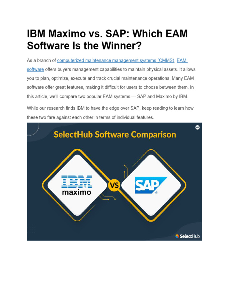 Ibm Maximo Vs Sap Eam Pdf Internet Of Things Asset Management