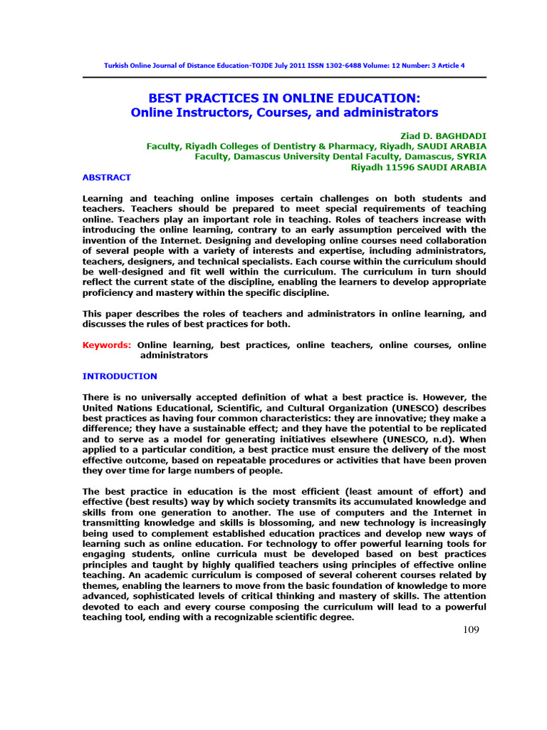 BEST PRACTICES IN ONLINE EDUCATION - Online Instructors, Courses, and ...