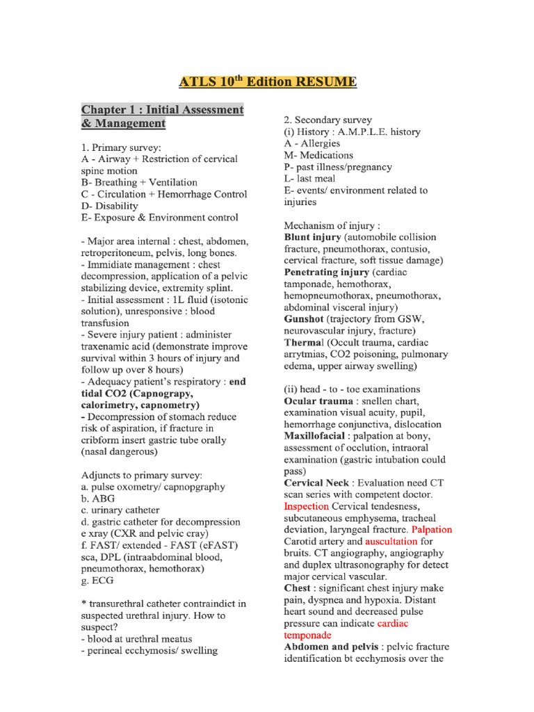 ATLS 10th Edition RESUME | PDF