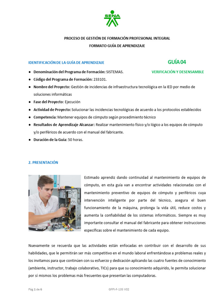 GUIA 04 - Verificación y Desensamble | PDF | Almacenamiento de datos de ...