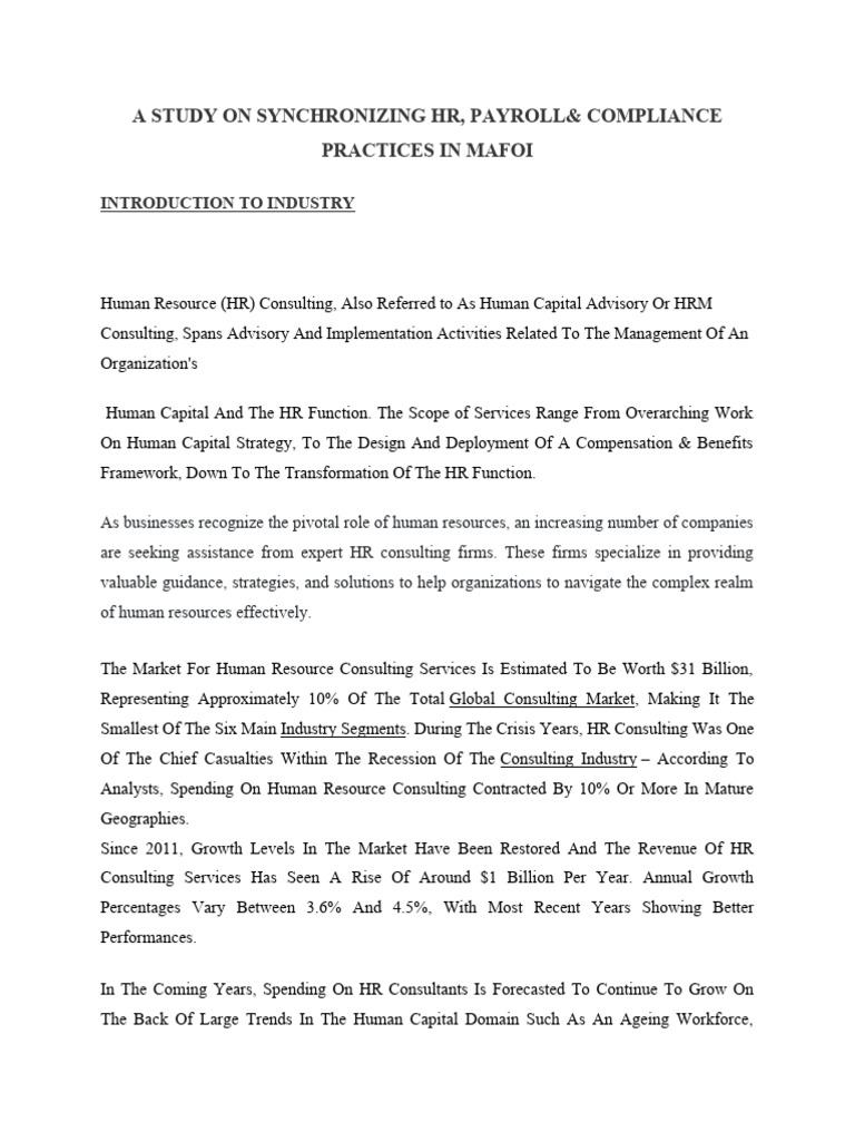 A Study On Synchronizing HR, Payroll& Compliance Practices in Mafoi | PDF | Cost Of Living ...