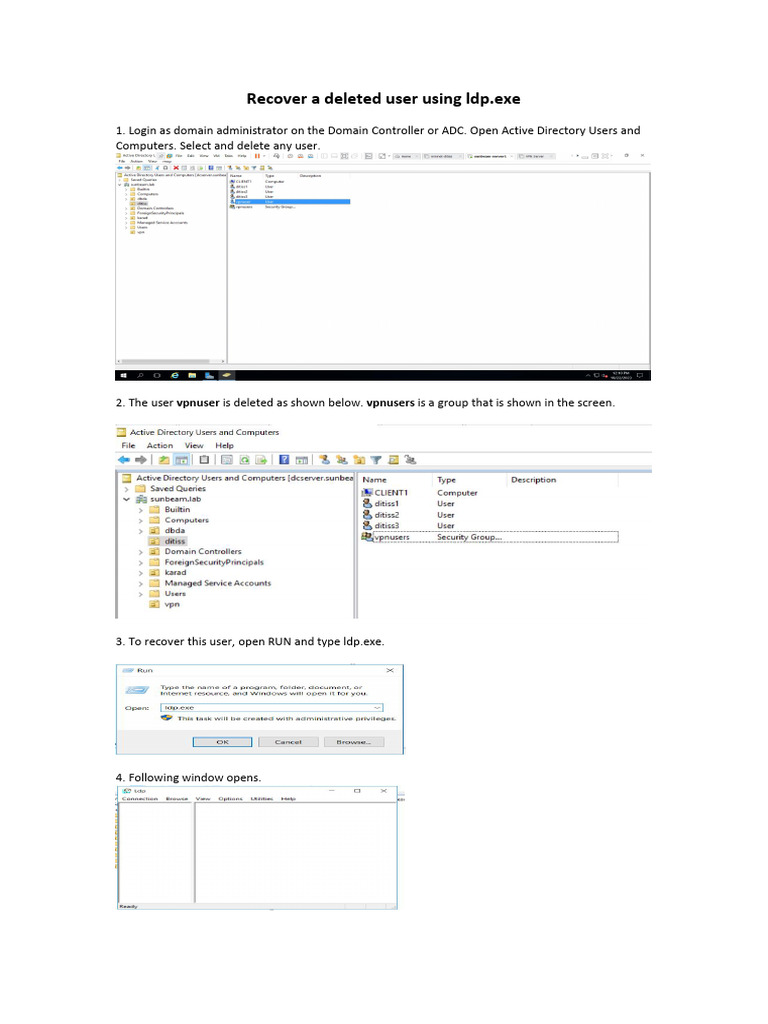 Recover A Deleted User Using LDP | PDF | Active Directory | Computing ...