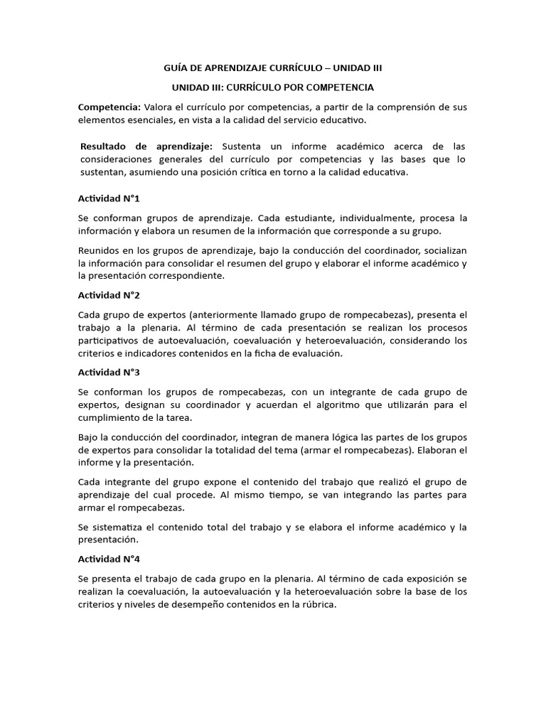 GUÍA DE APRENDIZAJE UNIDAD III | PDF | Plan de estudios | Evaluación GUÍA DE APRENDIZAJE UNIDAD III | PDF | Plan de estudios | Evaluación