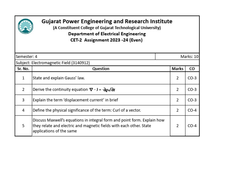 EMF CET 2 Assignment 2 | PDF