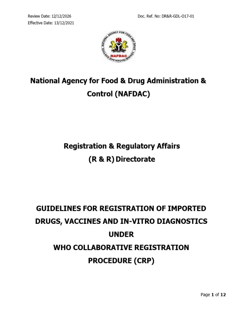 Guidelines For Registration of Imported Drugs Vaccines IVDs Under ...