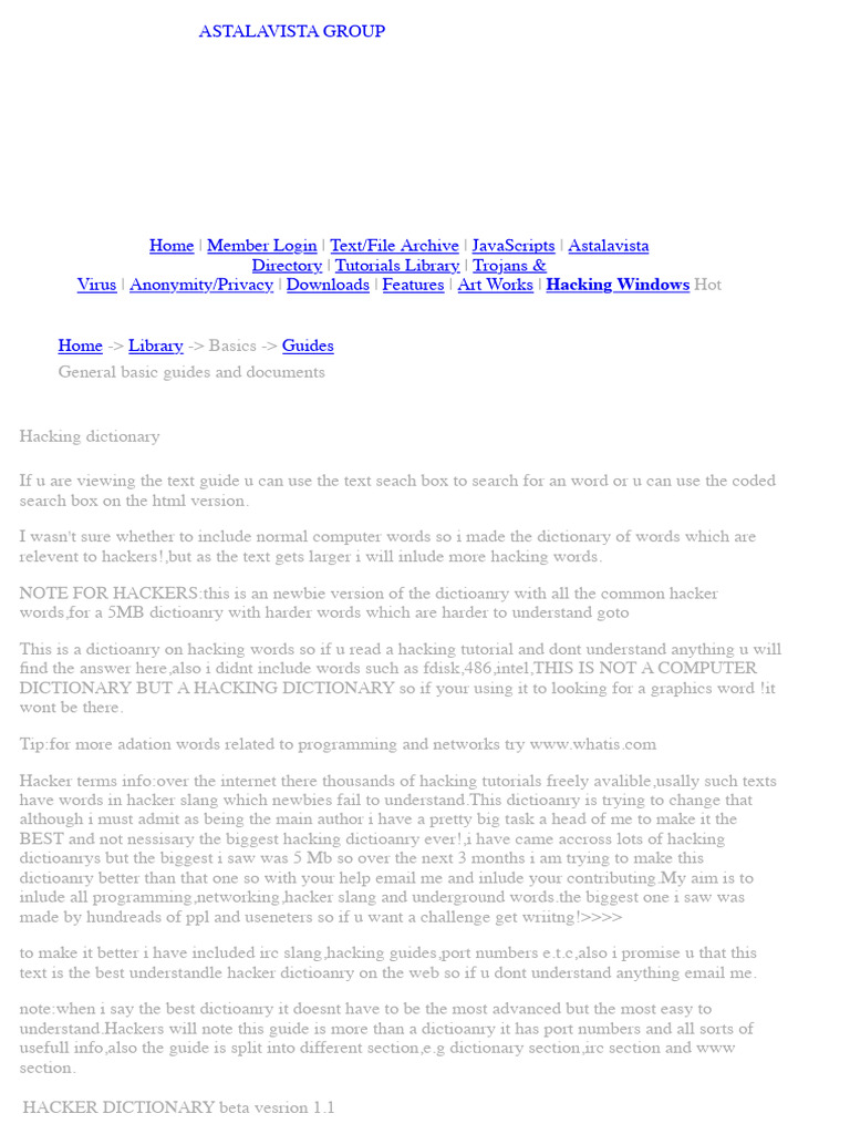 Hacking Dictionary (1999) | PDF | Computer Network | File Transfer Protocol