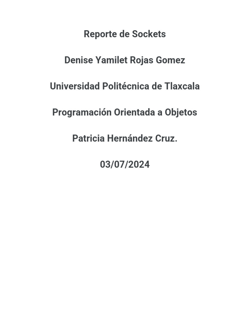 Reporte de Sockets | PDF | Zócalo de red | Protocolo de Control de Transmisión