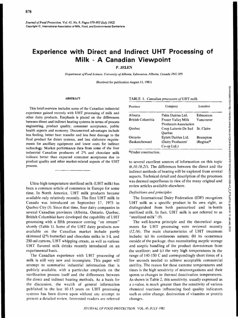 Experience With Direct and Indirect UHT Processing | PDF | Milk