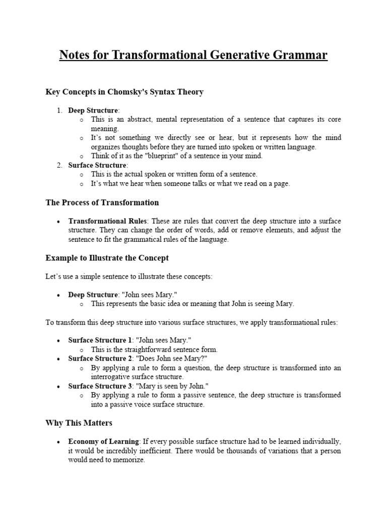 Notes For Transformational Generative Grammar | PDF | Syntax | Linguistics