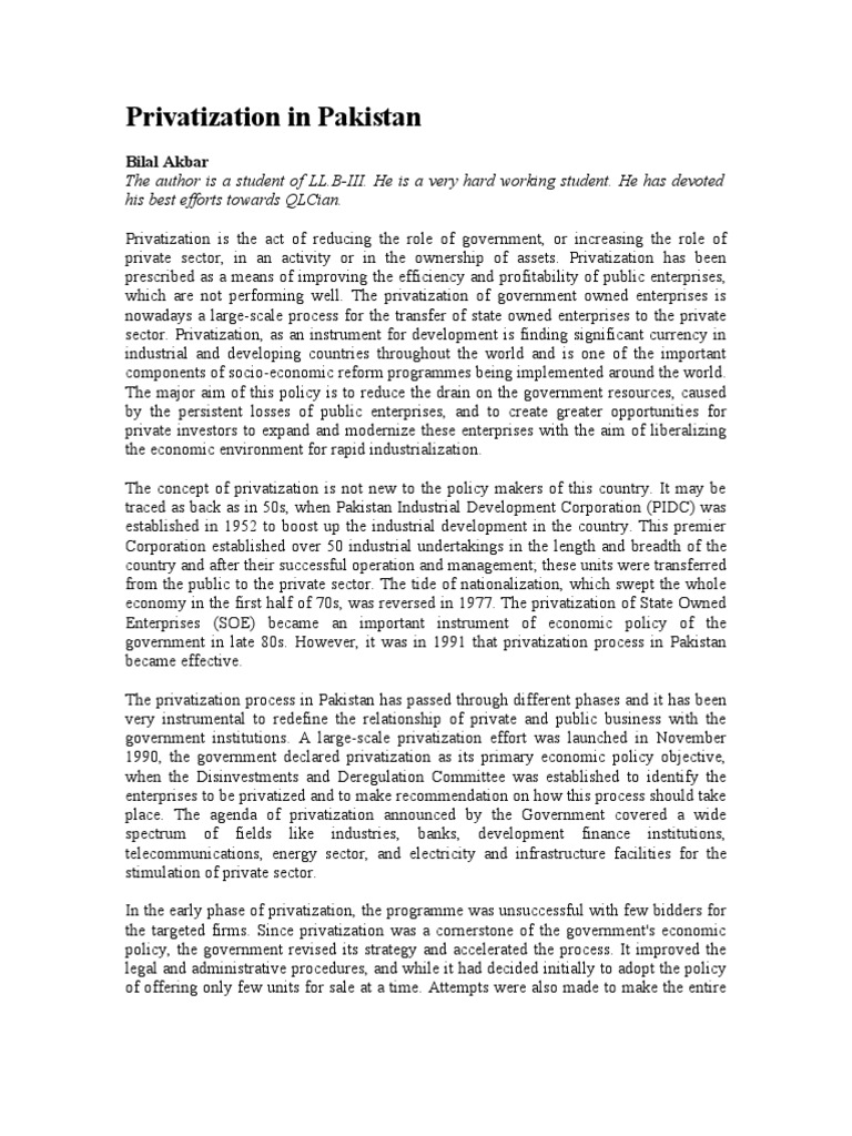 Privatization in Pakistan | PDF | Privatization | State Owned Enterprise