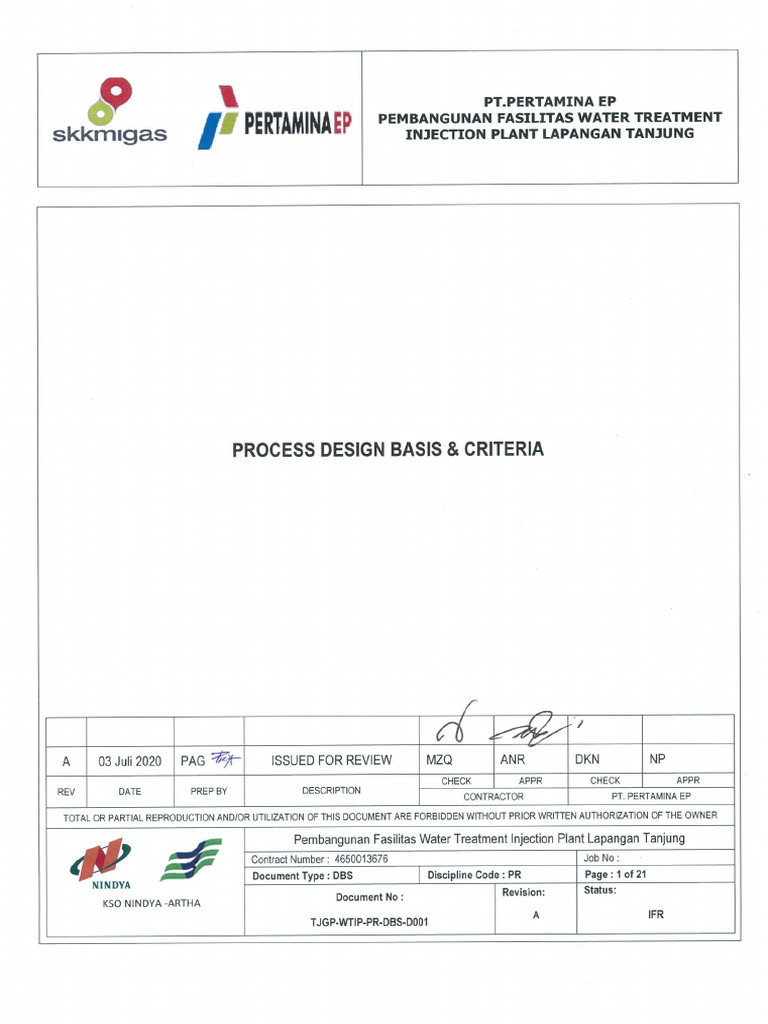PR-DBS-D001 - A Process Design Basis & Criteria | PDF