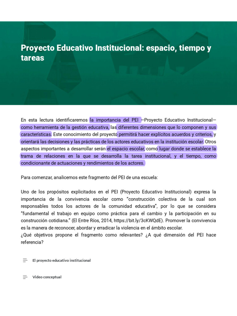 m1l4 Proyecto Educativo Institucional Espacio Tiempo y Tareas - La Gestion de La Calidad ...