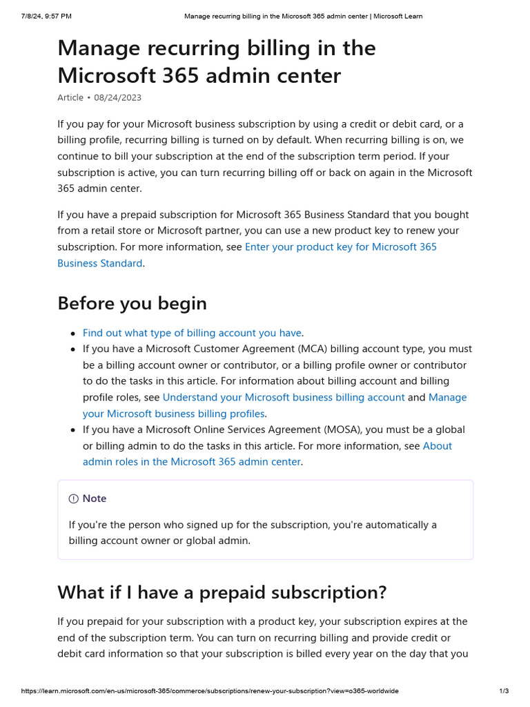 Manage Microsoft 365 Recurring Billing | PDF | Subscription Business ...