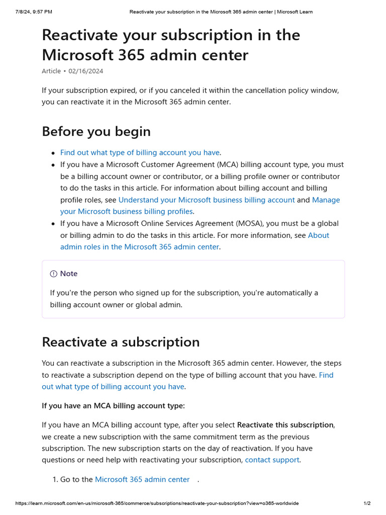 Reactivate Microsoft 365 Subscription Guide | PDF | Subscription Business Model | Software